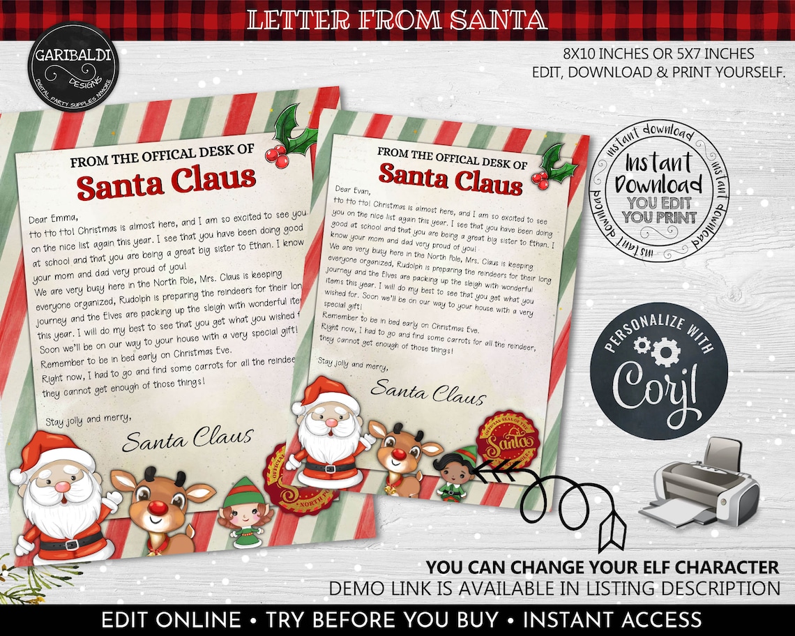 Editable Letter From Santa Instant Download Christmas Eve - Etsy