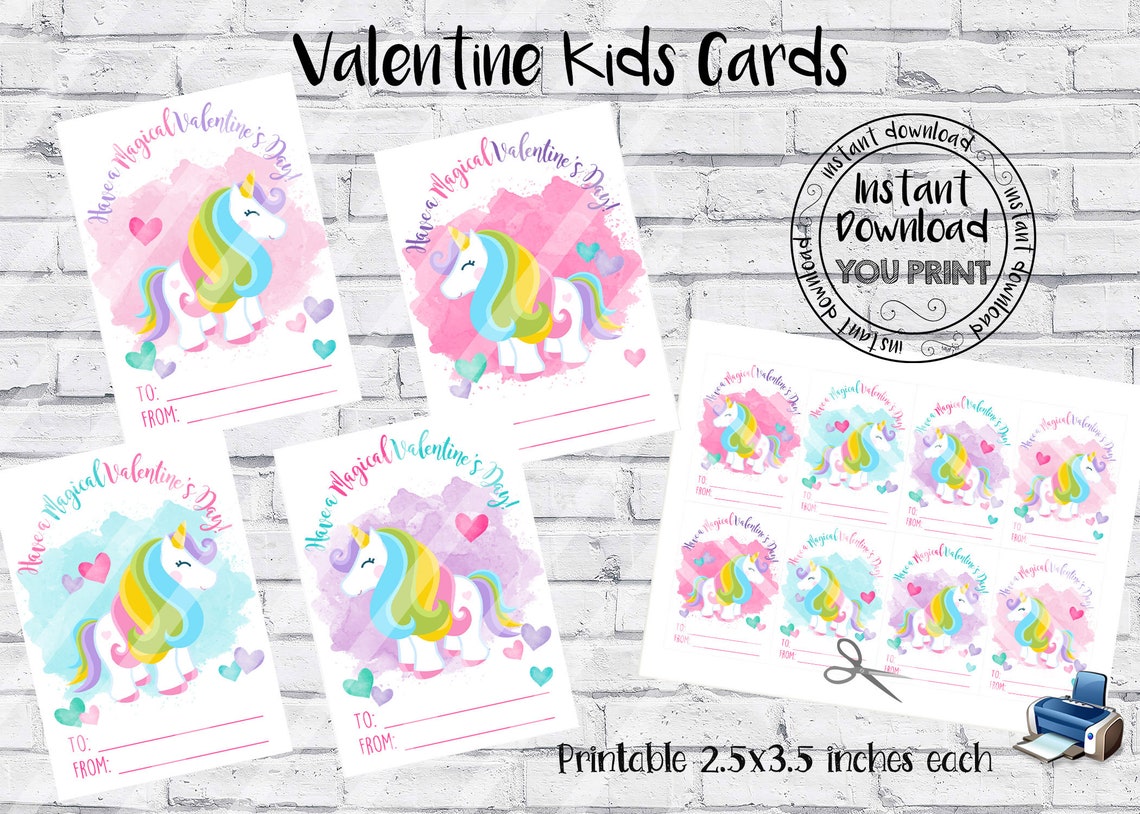 Printable Unicorn Valentine Cards Kids Valentine Cards | Etsy