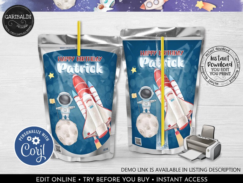 Editable Outer Space Juice Pouch Labels Template Galaxy Party - Etsy