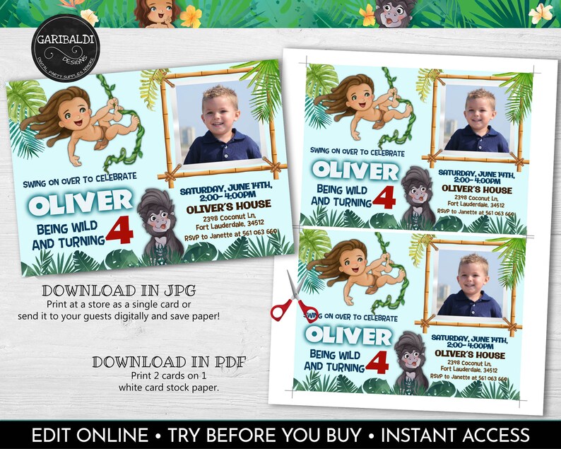 Editable Jungle Invitation Printable Wild One Birthday Party - Etsy
