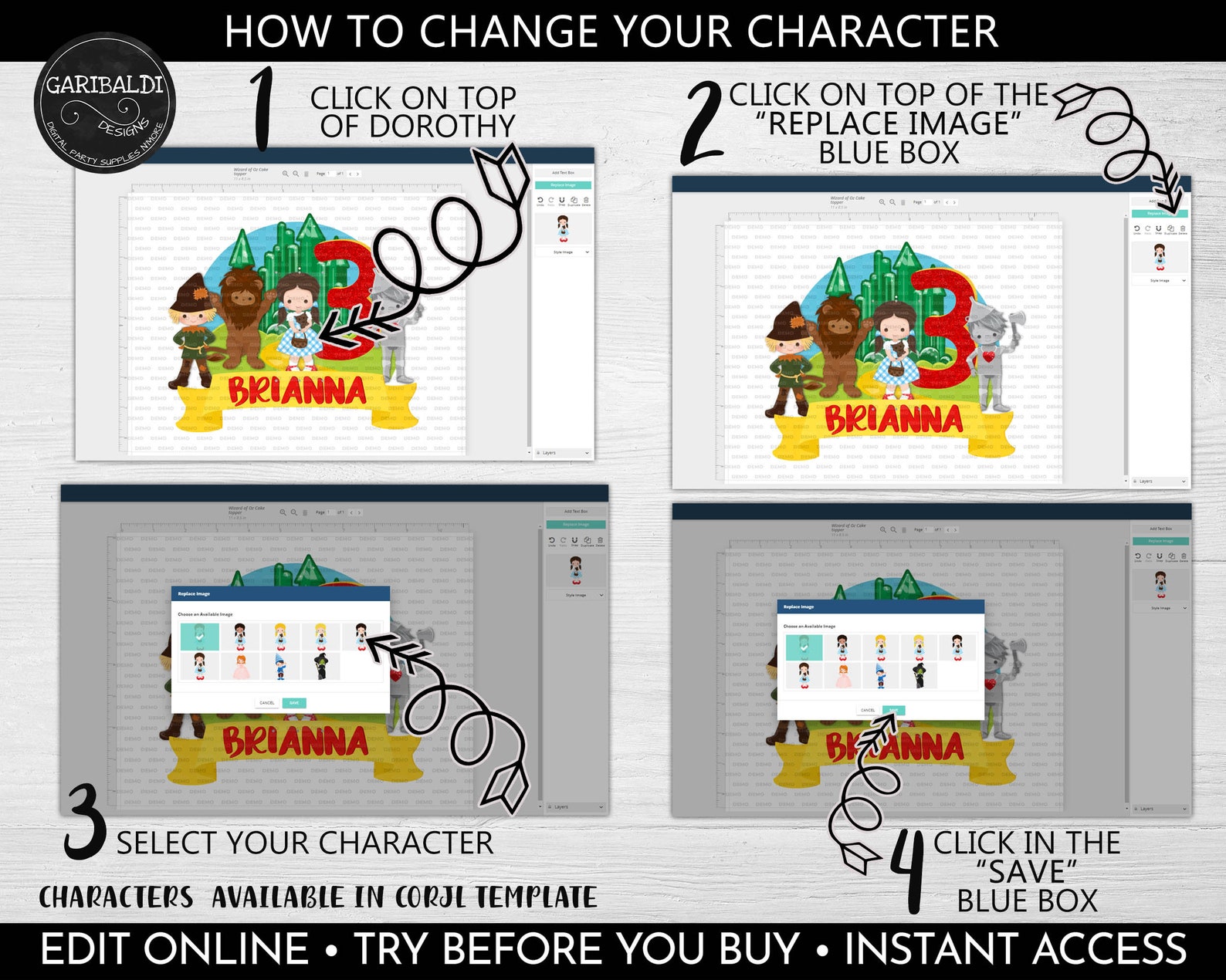 Editable Wizard of Oz Favor Tags Wizard of Oz Gift Tag Instant Download ...