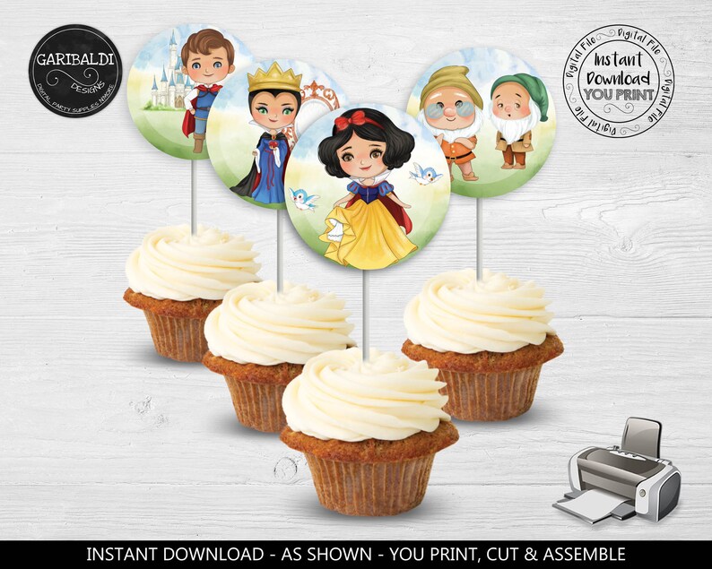 Instant Download Snow White Cupcake Toppers Printable Snow - Etsy