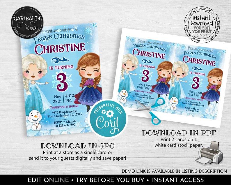 Frozen Party Invitation Editable Snow Queen Party Invite Princess ...