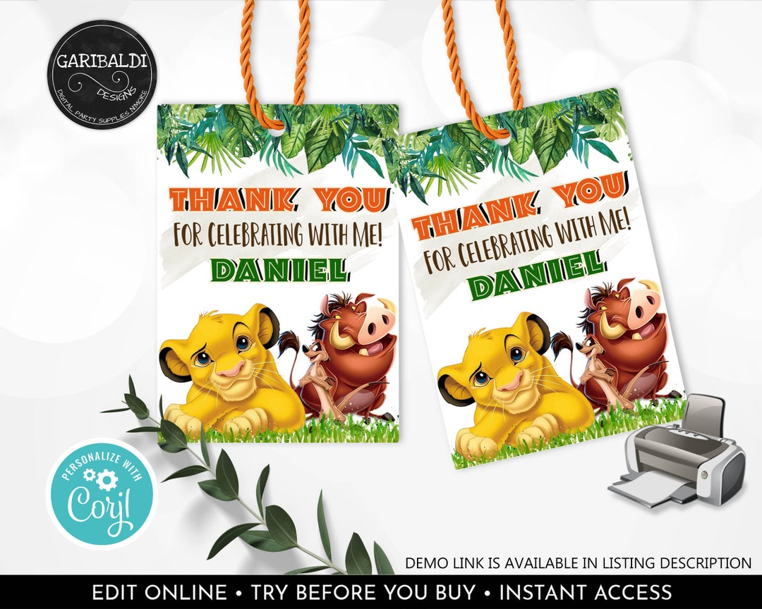 Editable Lion King Favor Tag Safari Party Gift Tag Lion Baby Shower ...