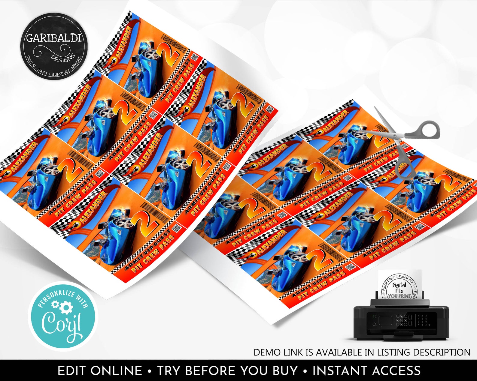 Editable Race Cars Pit Crew Pass Badge Template Racing VIP Guest Pass ...