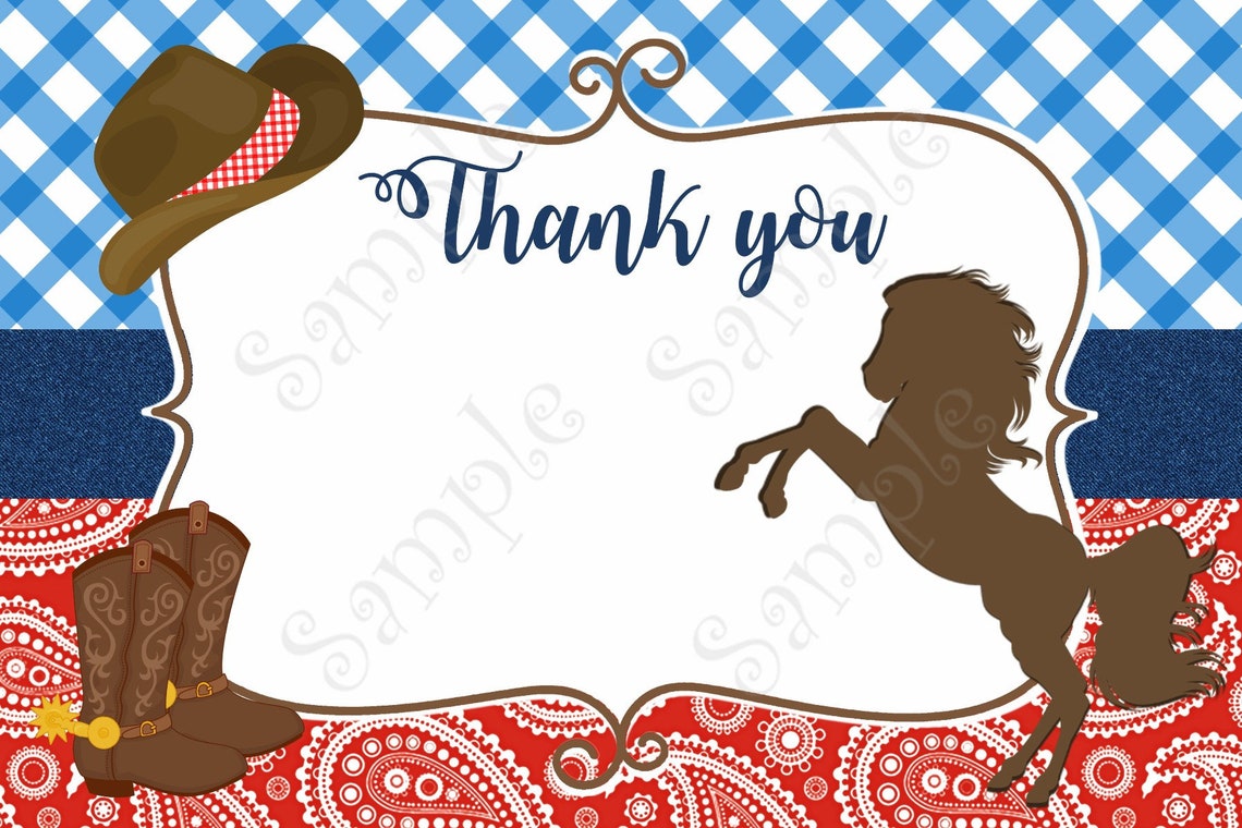 Printable Cowboy Thank You Card Cowboy Birthday Thank You - Etsy