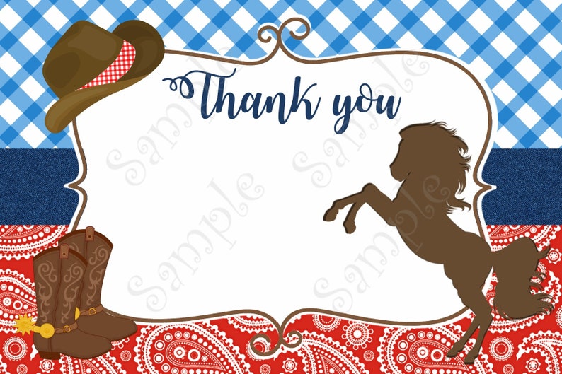 Printable Cowboy Thank You Card Cowboy Birthday Thank You - Etsy