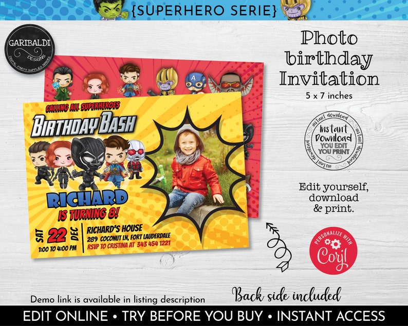 Editable Superhero Invitation, Instant Download Superhero Birthday ...