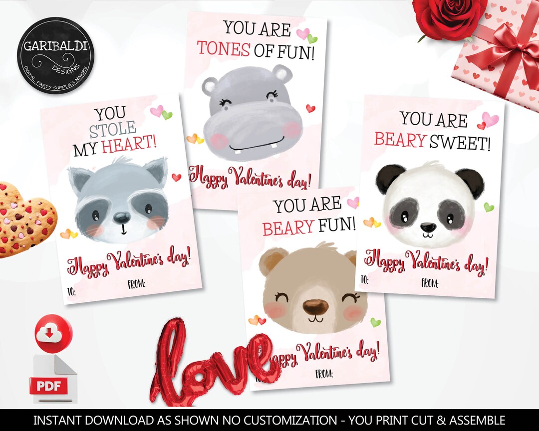 Printable Valentine's Day Cards Wood Animals Valentine's Day School ...