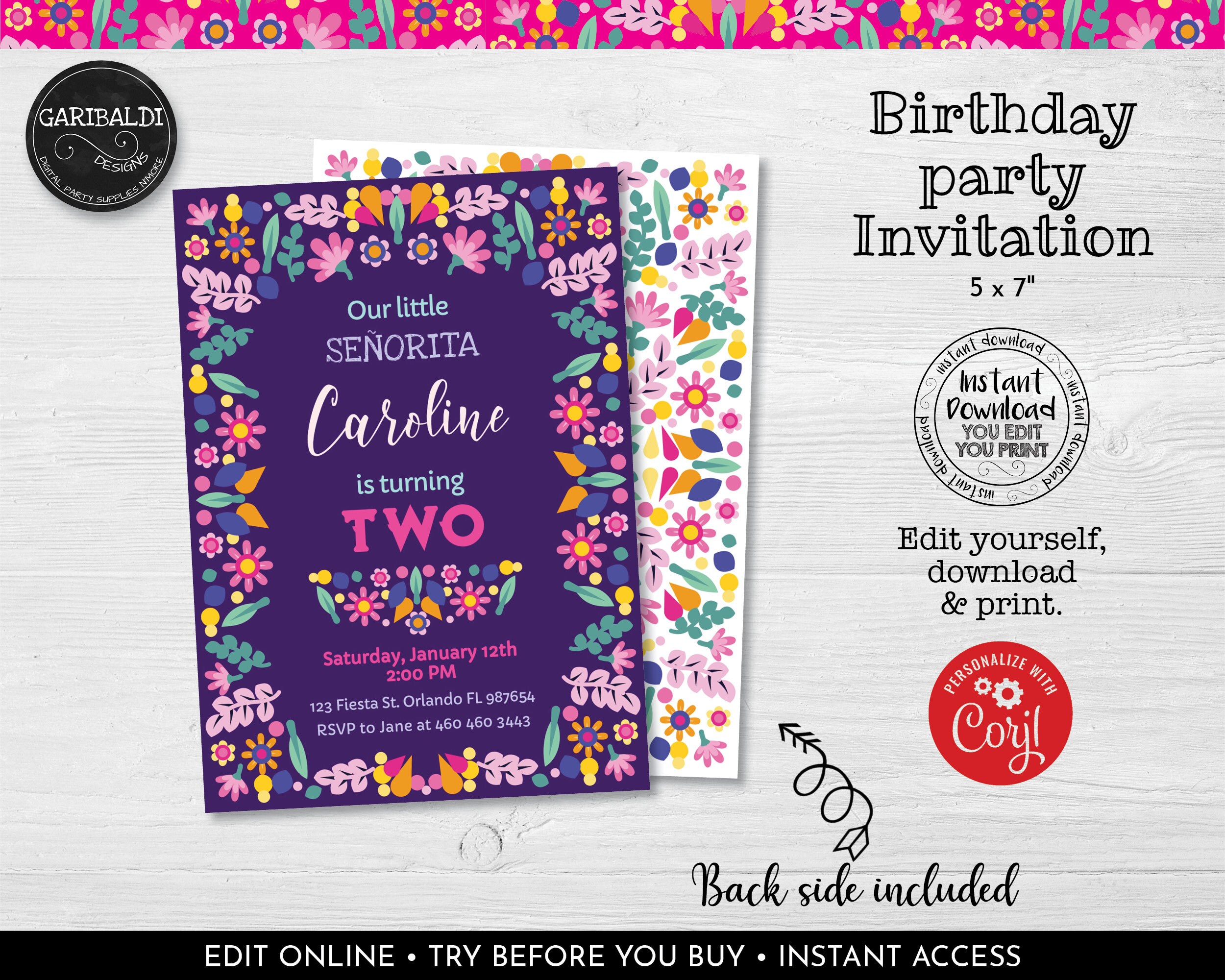 Paper Printable Editable Instant Download Editable Fiesta Birthday ...