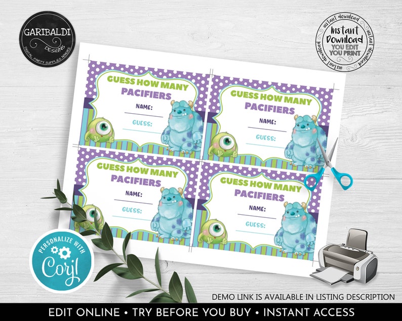 Editable Guessing Game Sign Monsters Baby Shower Guess How - Etsy