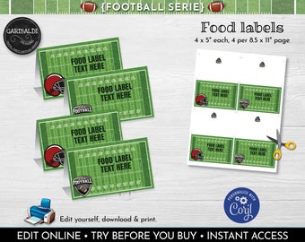 Editable Football Food Labels, Instant Download Football Food Tent Tags ...