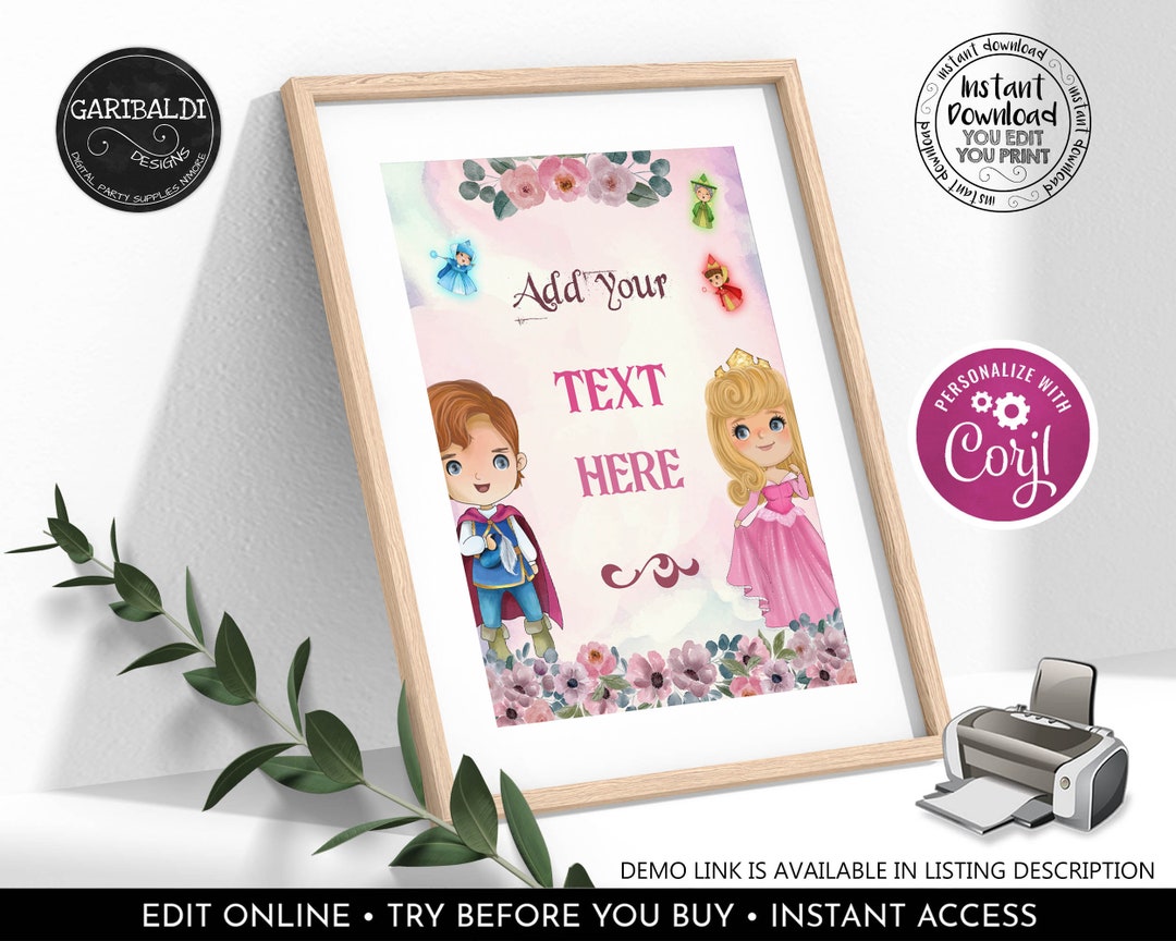 Editable Sleeping Beauty Party Sign Pink Princess Birthday Party Table ...