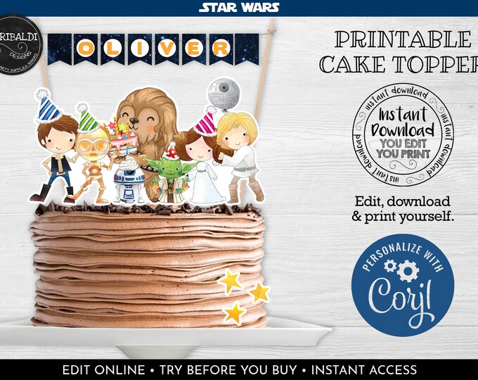 Editable Star Wars Cake Topper Printable Star Wars Birthday - Etsy