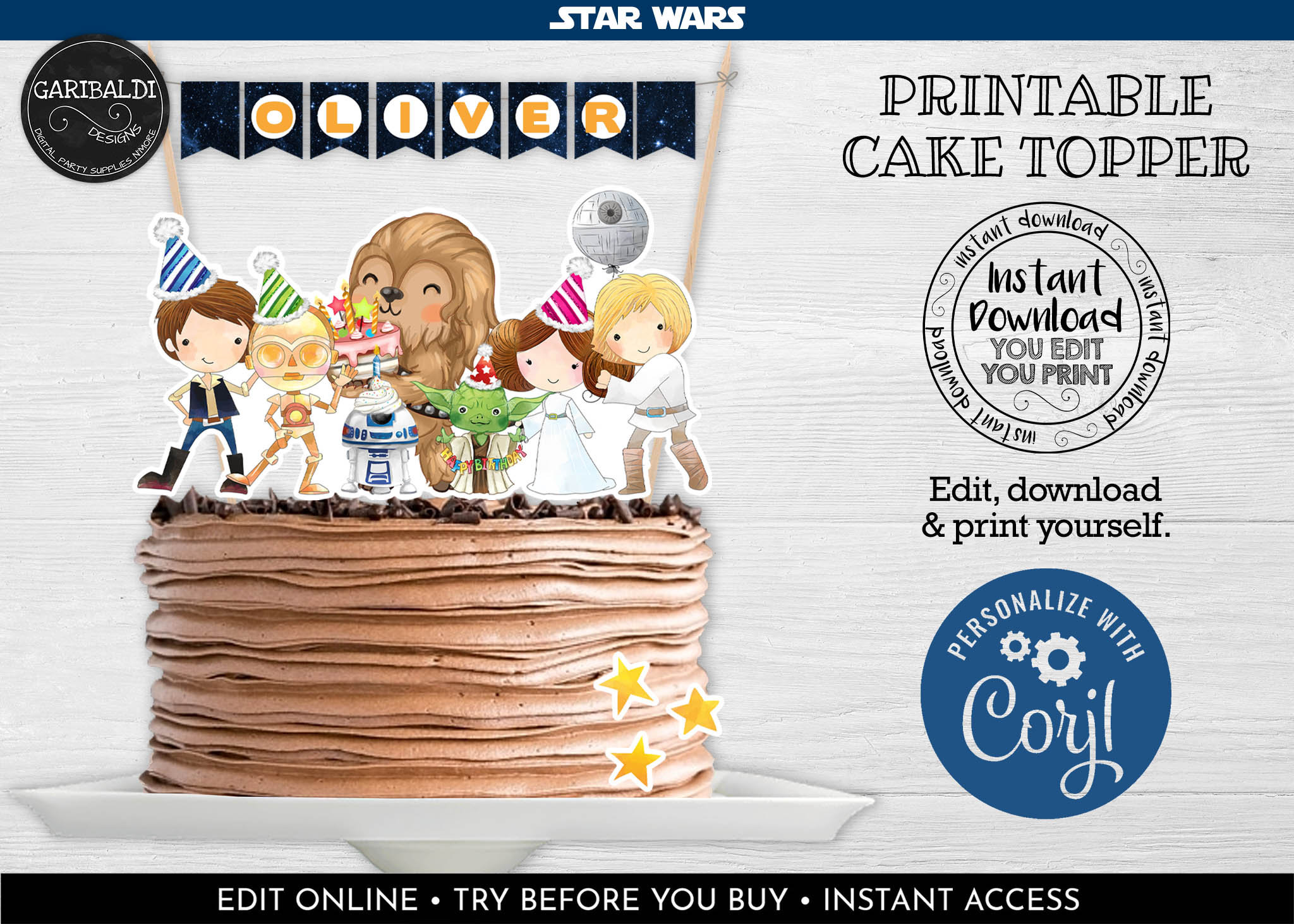 Editable Star Wars Cake Topper Printable Star Wars Birthday | Etsy