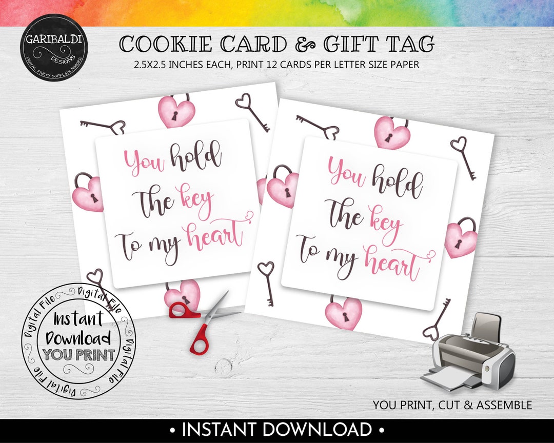 You Hold the Key to My Heart Gift Tag, Valentine's Day Cookie Card ...