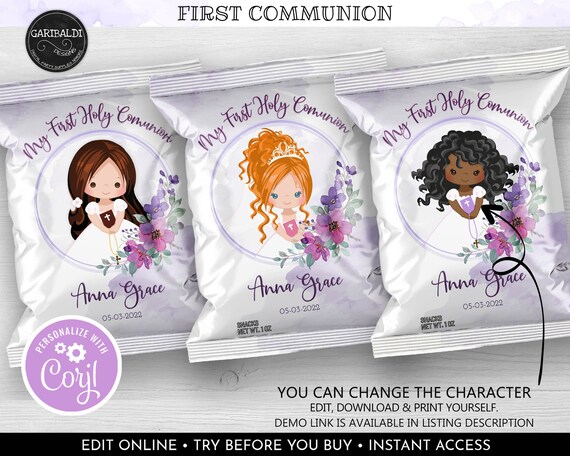 Editable First Communion Chip Bag Wrapper Printable First - Etsy