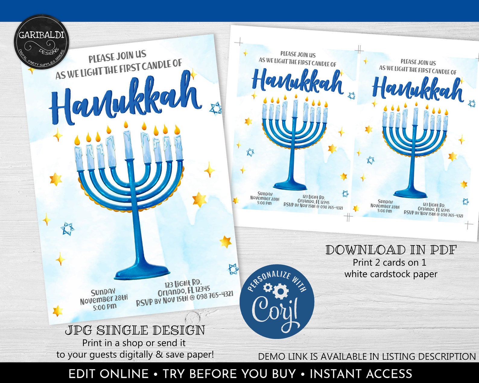 Editable Hanukkah Invitation Printable Hanukkah Party Instant Download ...