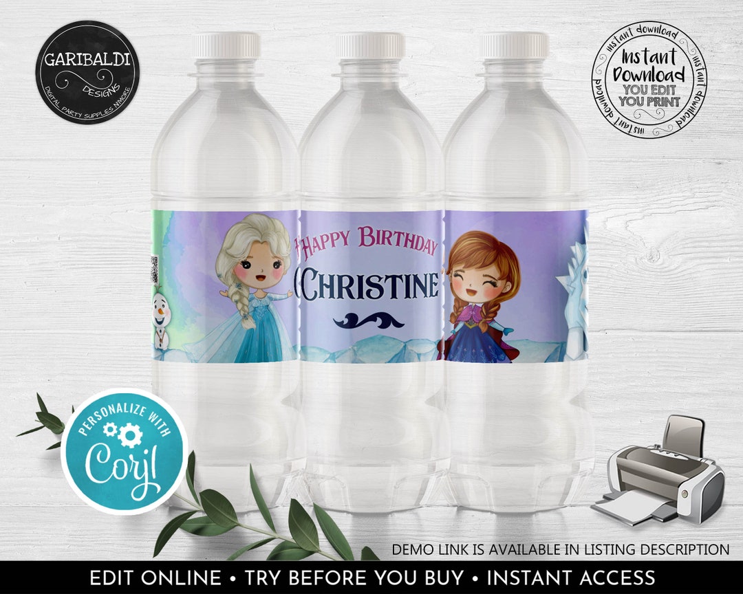 Frozen Water Labels Editable Frozen Bottle Labels Snow Queen Birthday ...
