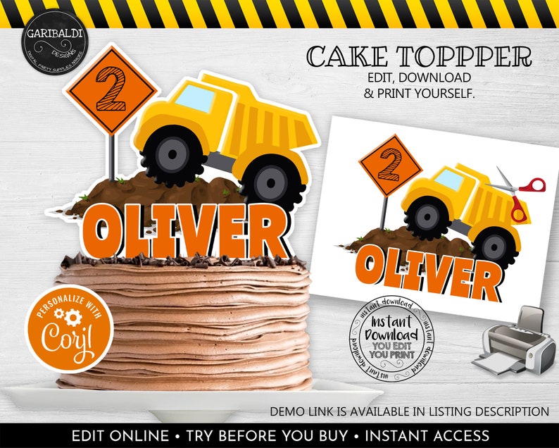 Editable Construction Cake Topper Construction Centerpiece - Etsy