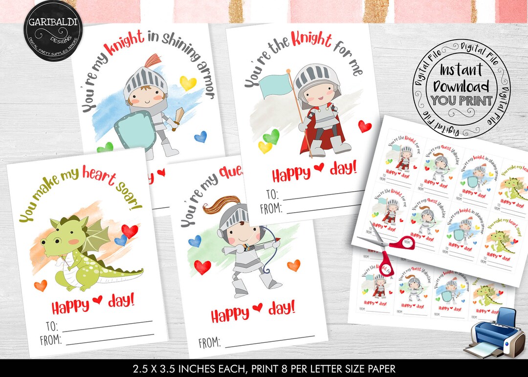 Printable Knight Valentine Cards Kids Valentine Cards School Valentine ...