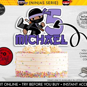 Editable Ninja Cake Topper Instant Download Ninja Birthday Decorations ...