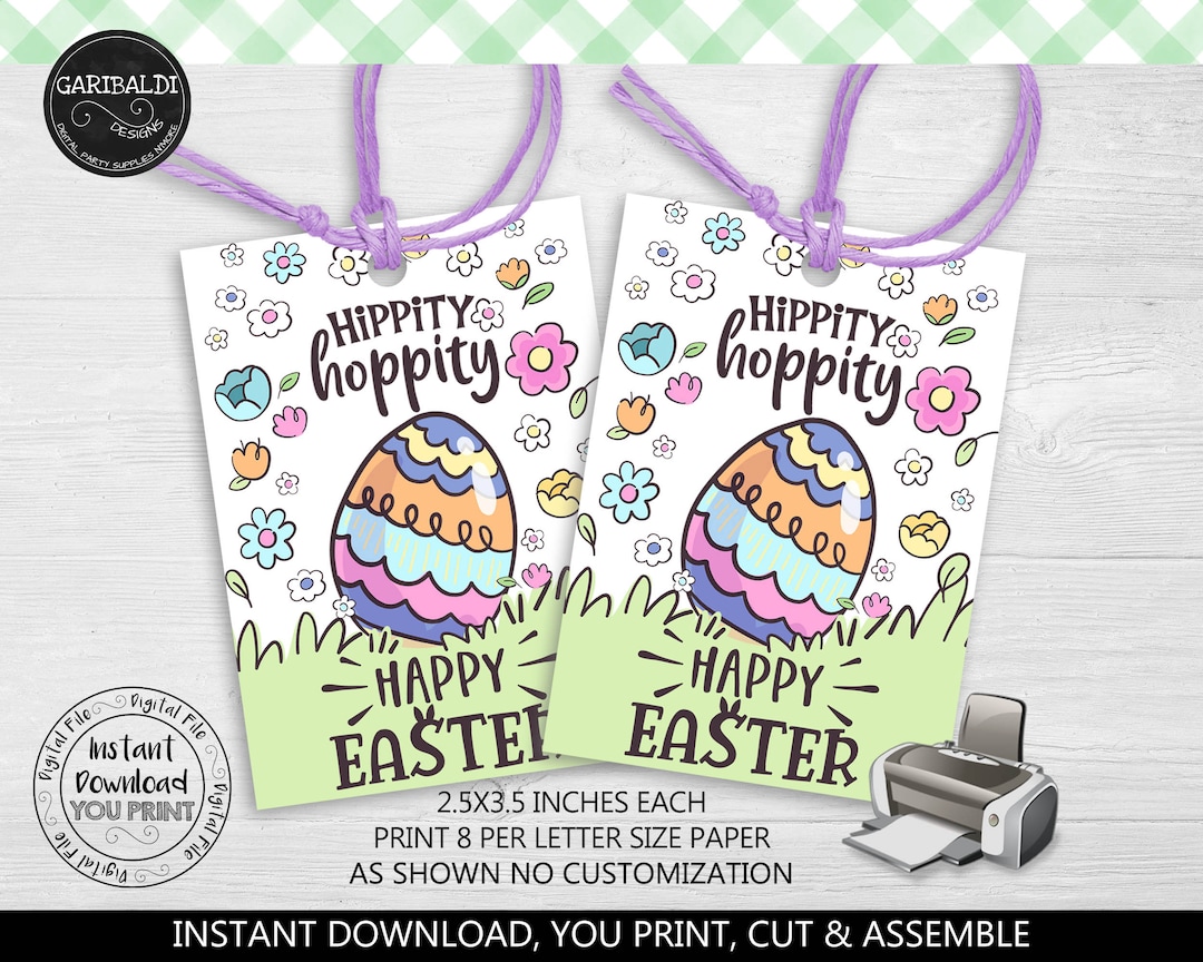 Instant Download Hippity Hoppity Happy Easter Tag, Printable Easter ...