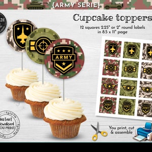 Instant Download Army Cupcake Toppers Printable Soldier Birthday Party ...