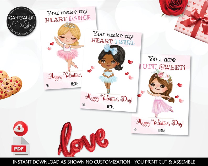 Printable Valentine's Day Cards Ballet Valentine's Day School Teacher ...