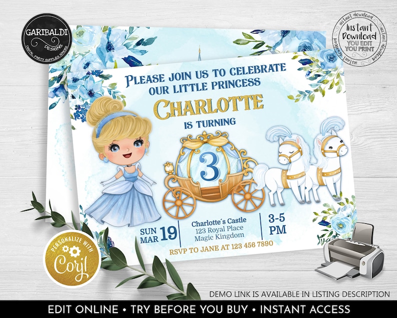 Editable Cinderella Birthday Invitation Once Upon a Time - Etsy