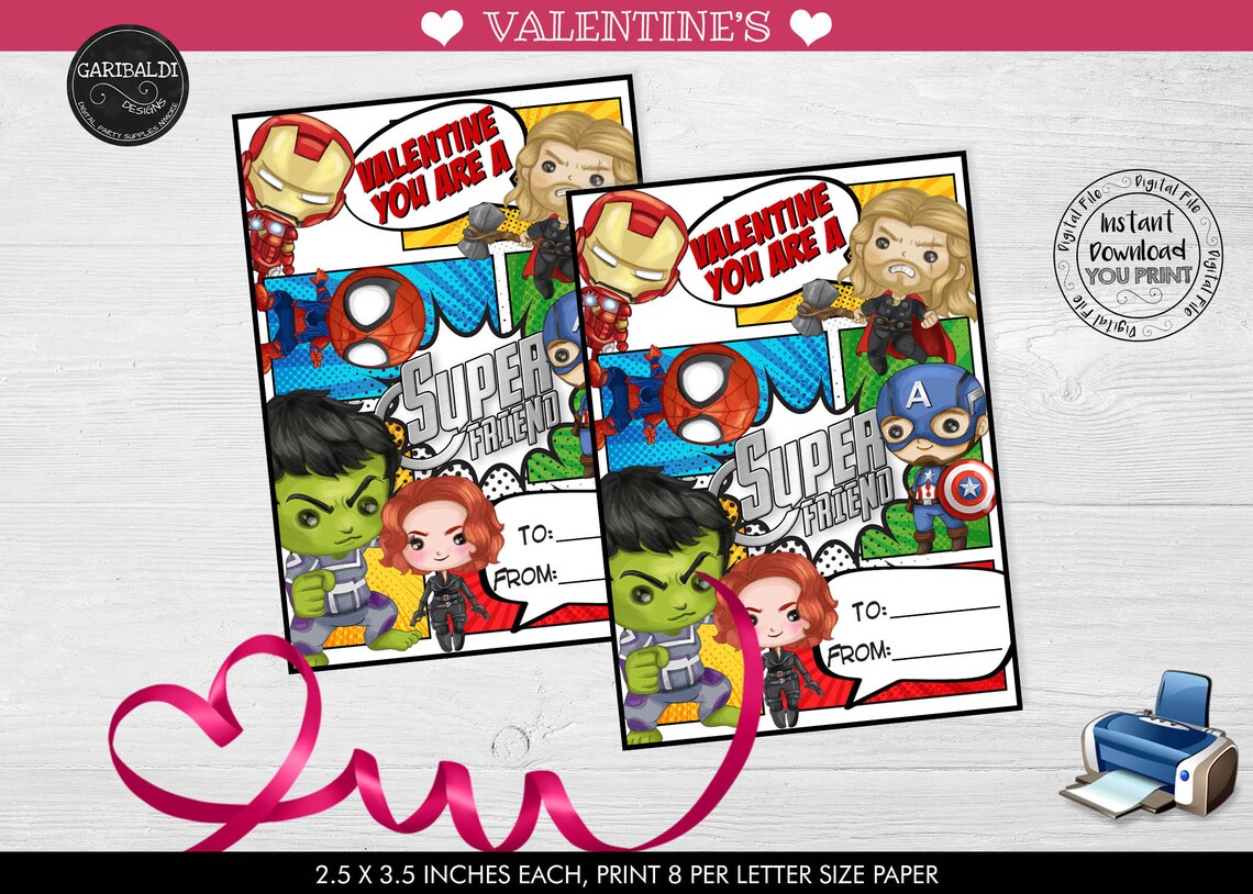 Printable Superhero Valentine Cards Kids Valentine Cards - Etsy