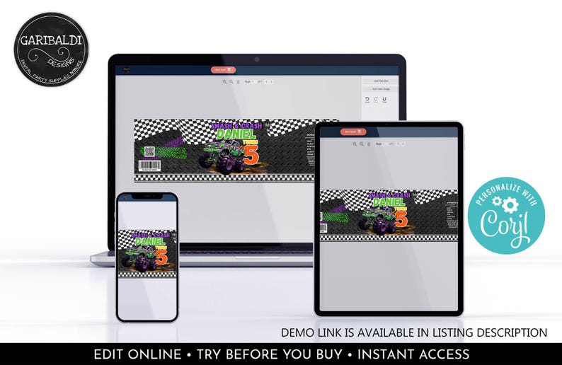 Editable Monster Truck Chip Can Wrapper Monster Truck Birthday Party ...