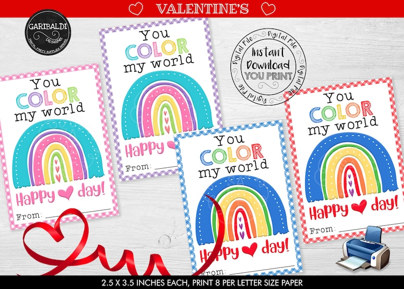 Printable Rainbow Valentine's Day Card You Color My World - Etsy