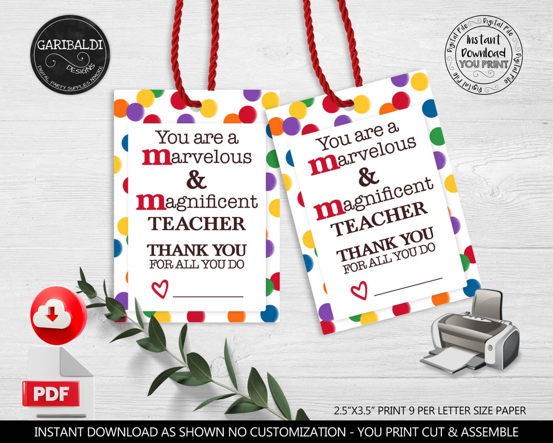 Teacher Appreciation Tags Marvelous and Magnificent Teacher Volunteer ...