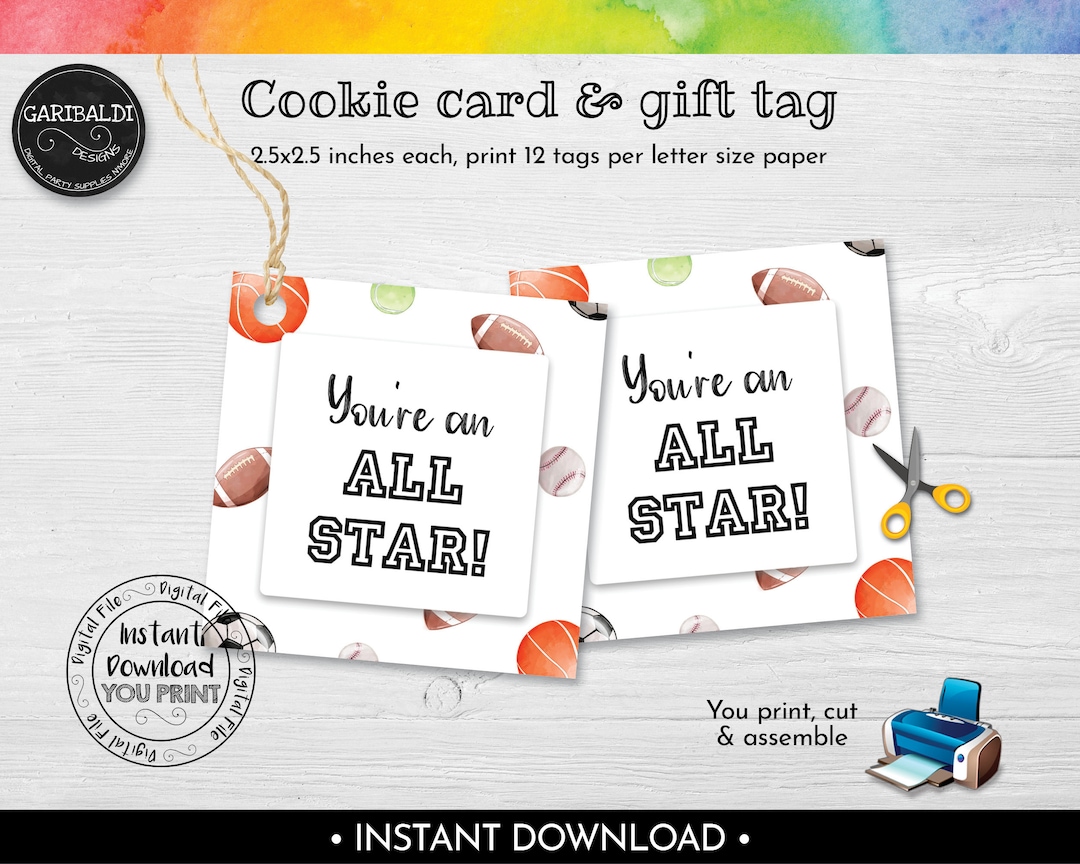 You're an All Star Favor Tag, You Are an All Star Cookie Card, Sports ...