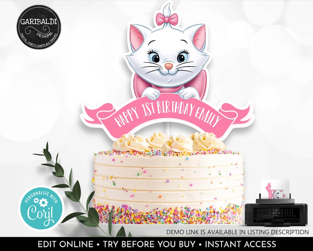 Editable Cat Marie Cake Topper Cute Marie Centerpieces Kitty Cat Marie ...