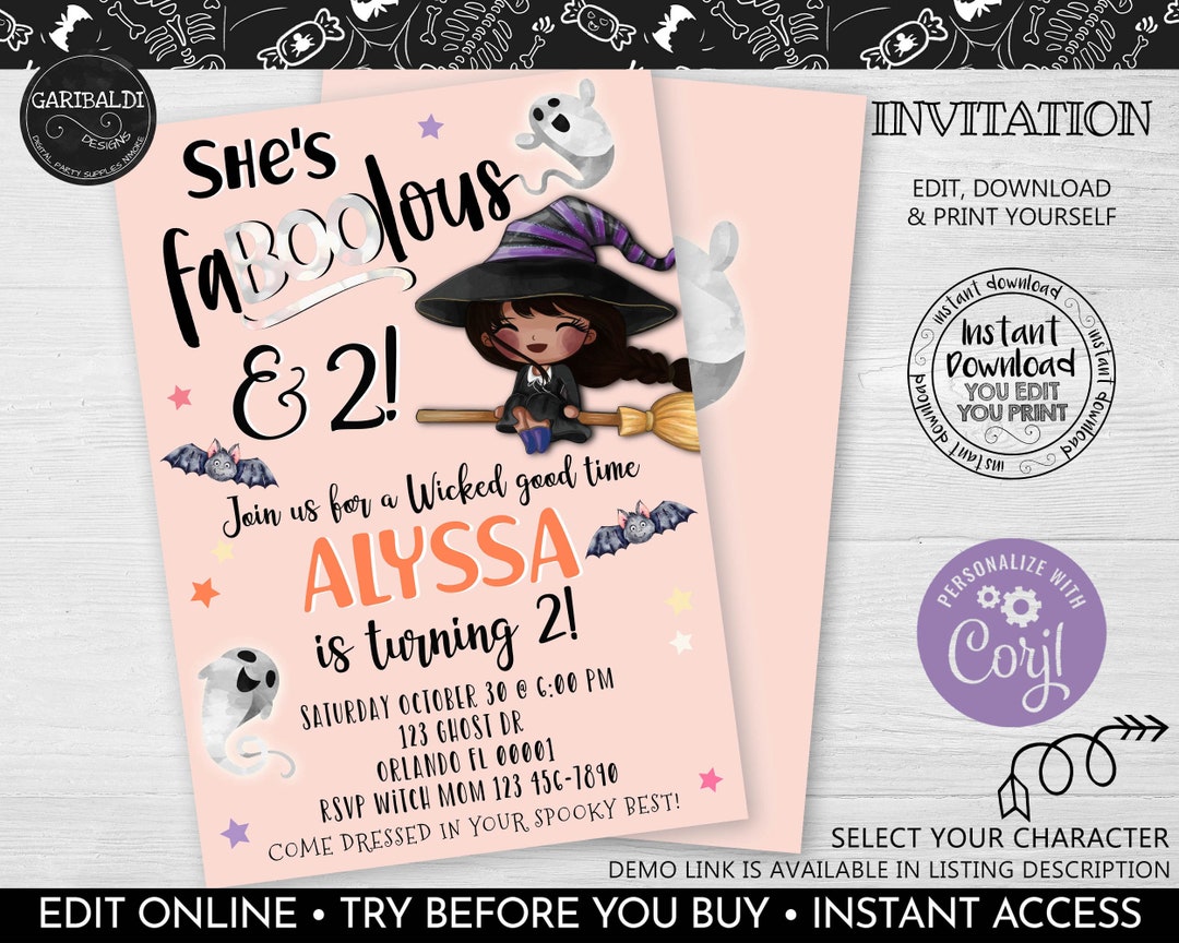 Editable Halloween Invitation Halloween Witch Birthday Party Invite ...
