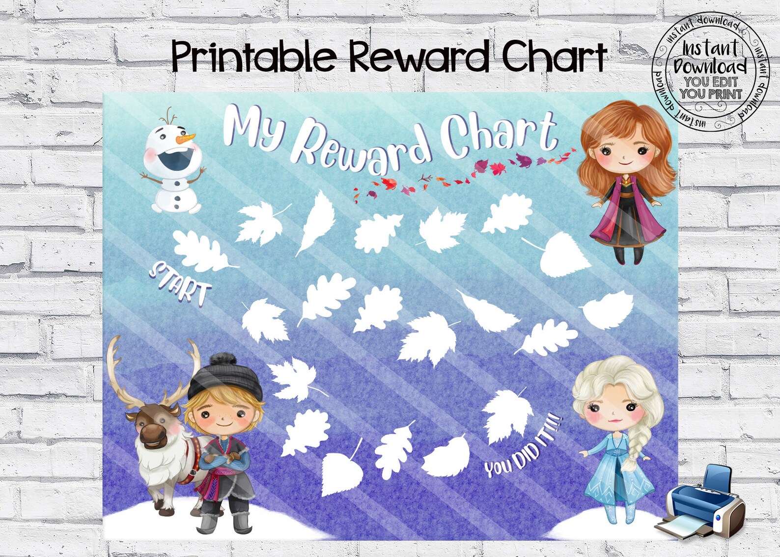 Instant Download Reward Chart Printable Chart Frozen Chart Potty Train ...