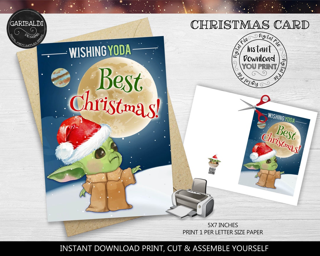 Instant Download Christmas Card Printable Yoda Christmas Card Mando ...