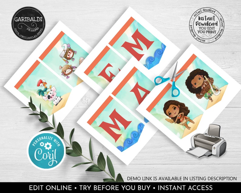 Editable Moana Pennant Banner Printable Maui Banner Hawaiian - Etsy ...