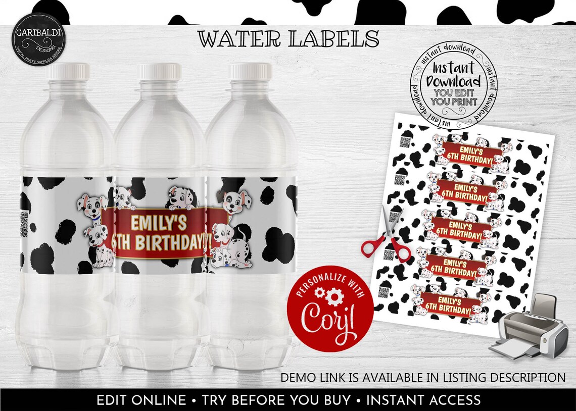 Editable Dalmatians Water Labels Template Puppy Dog Water - Etsy