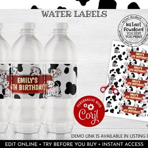 Editable Dalmatians Water Labels Template, Puppy Dog Water Labels ...