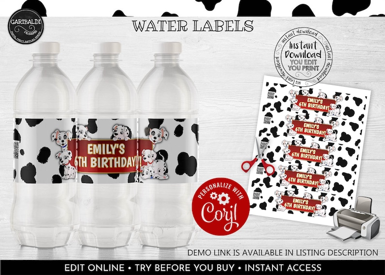 Editable Dalmatians Water Labels Template Puppy Dog Water - Etsy