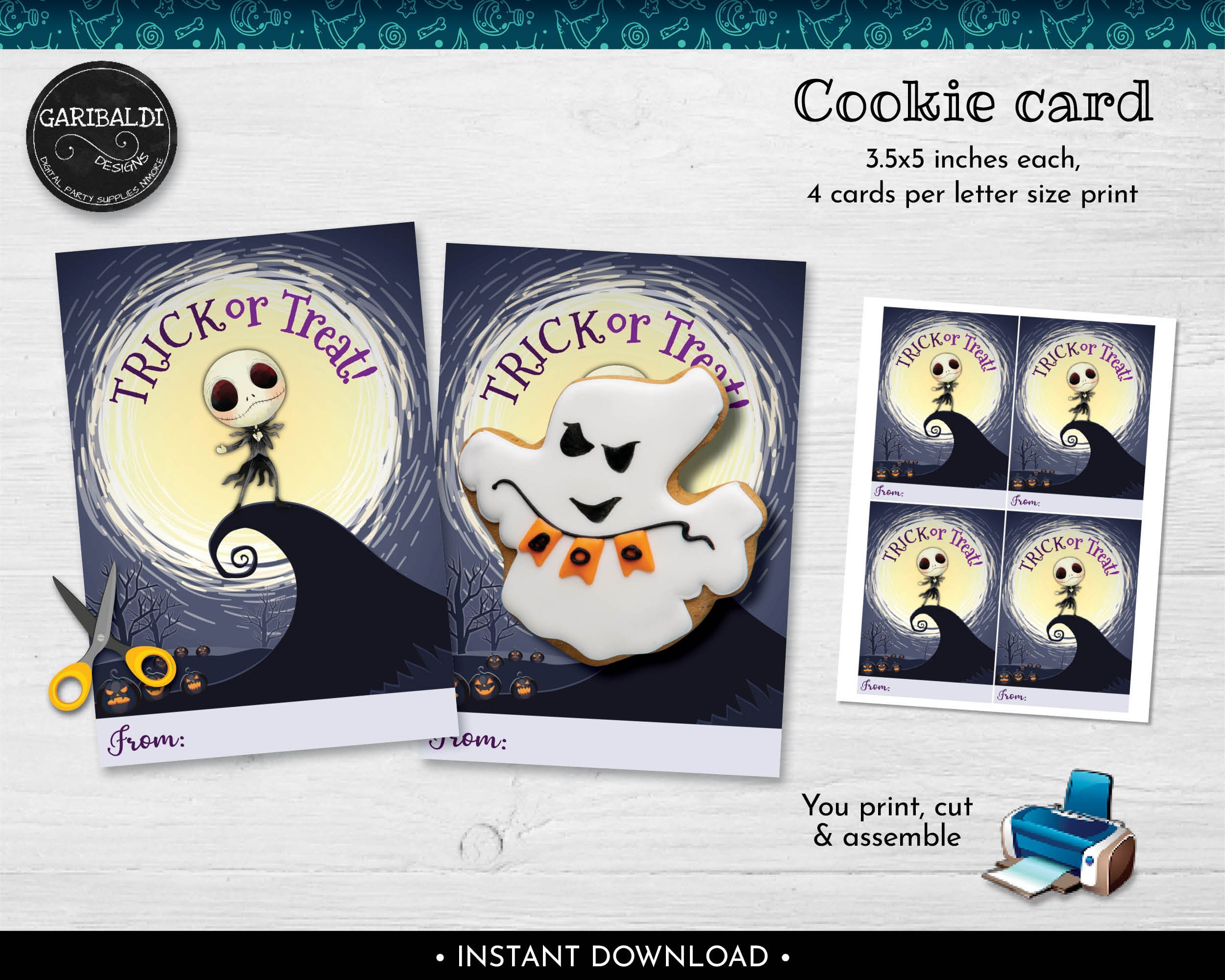 Printable Halloween Cookie Card, Printable Nightmare Cookie Holder ...