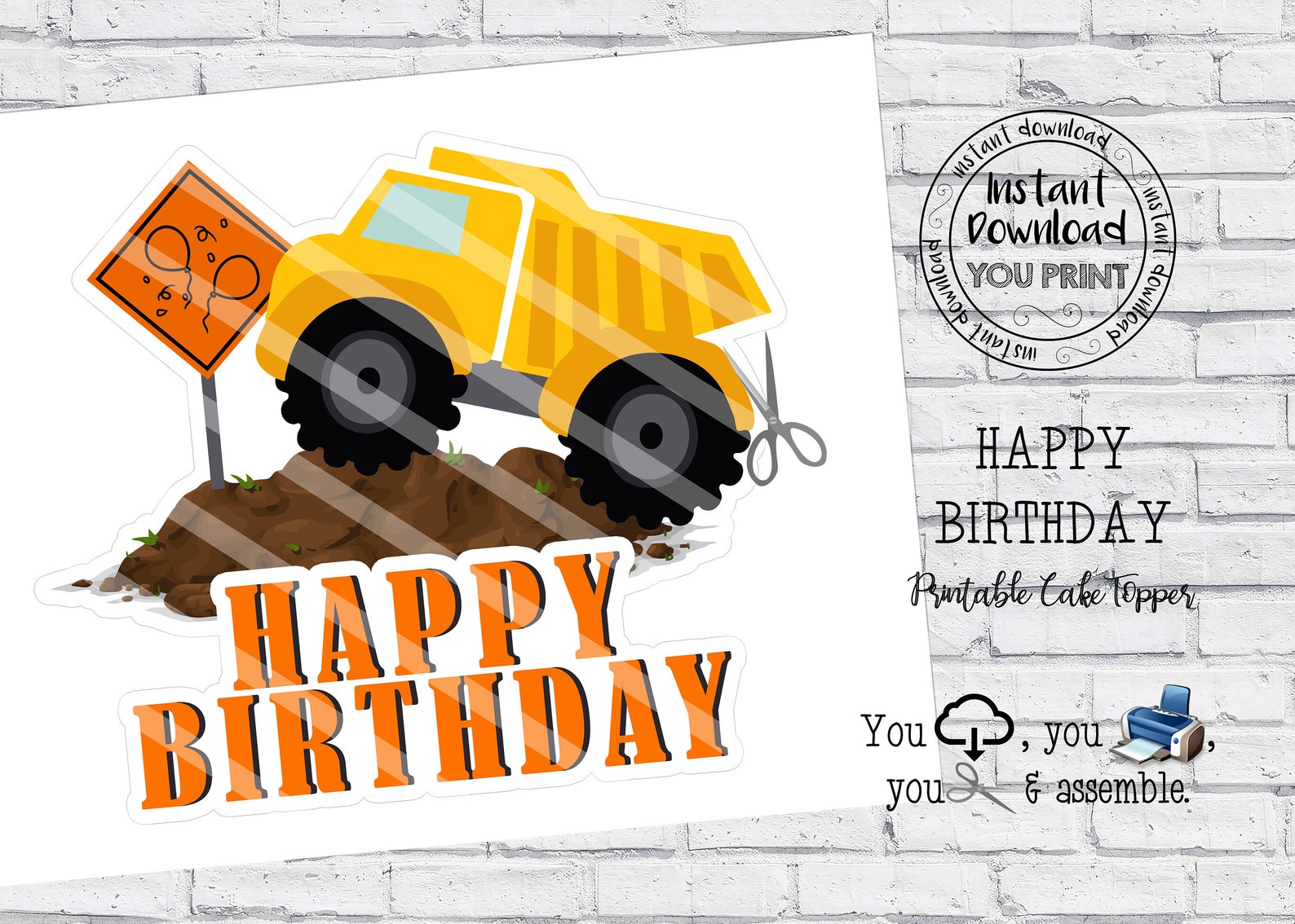 Printable Construction Cake topper Construction Centerpiece | Etsy