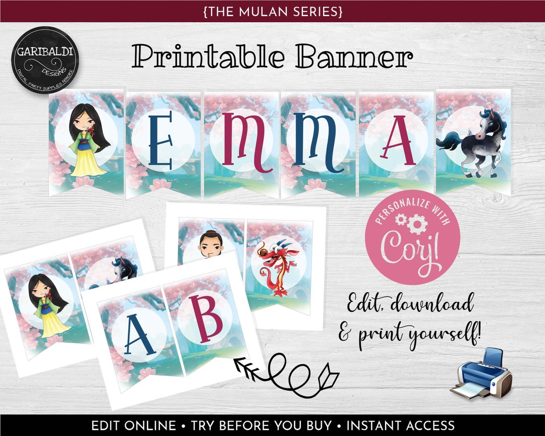 EDITABLE Mulan Pennant Banner Instant Download Mulan Banner Mulan ...