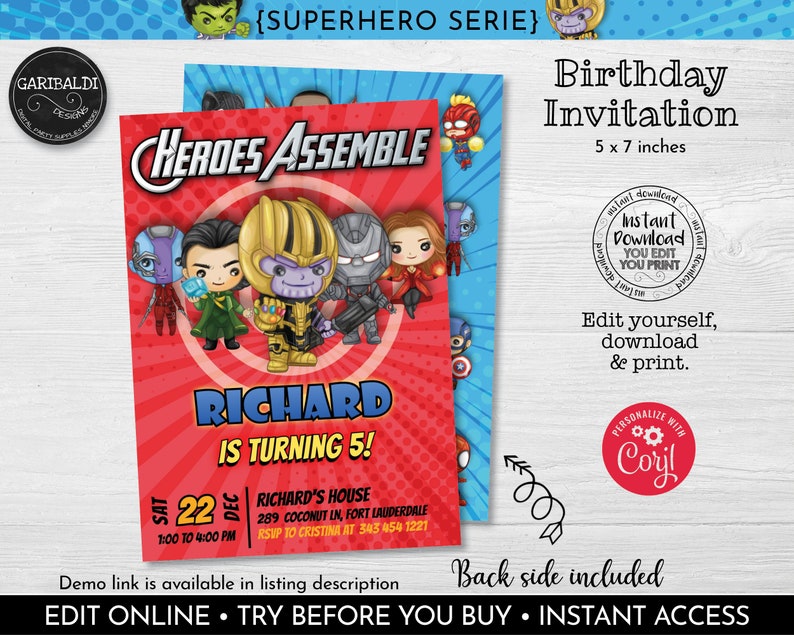 Editable Superhero Invitation, Instant Download Superhero Birthday ...