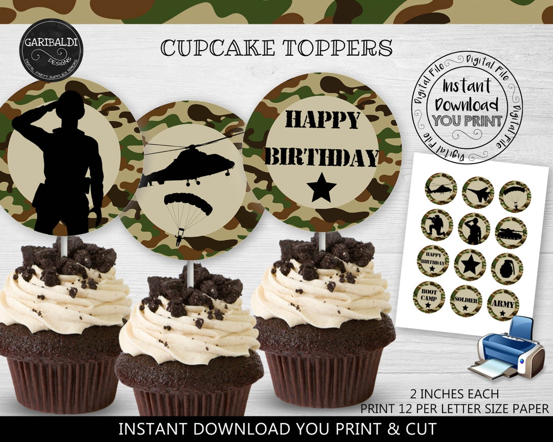 Camouflage Cupcake Toppers Army Cupcake Toppers Soldier Cupcake Toppers ...