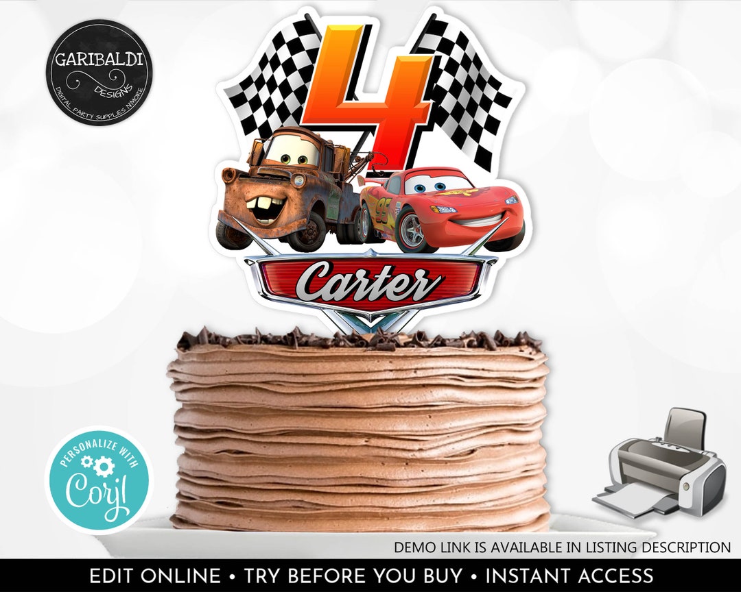 Editable Race Cars Fourth Birthday Cake Topper Cars 4th Birthday ...