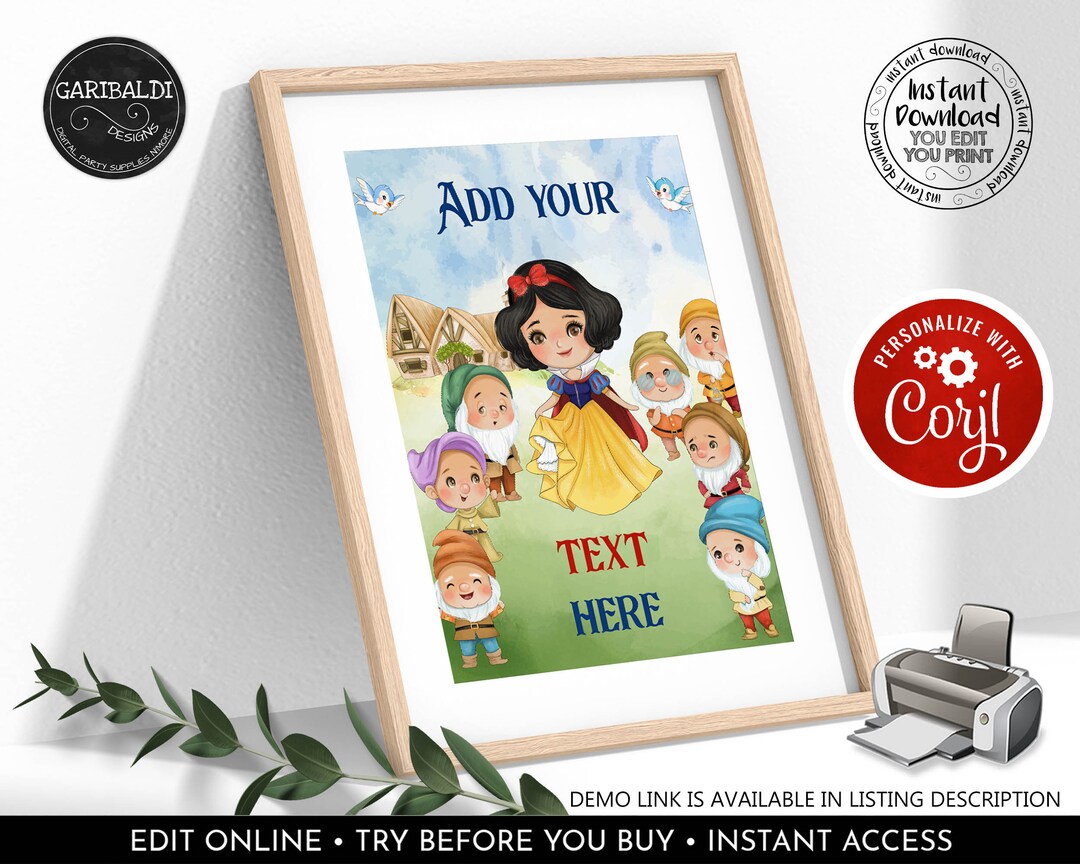 Editable Snow White Party Sign Snow White Birthday Party Decor Snow ...